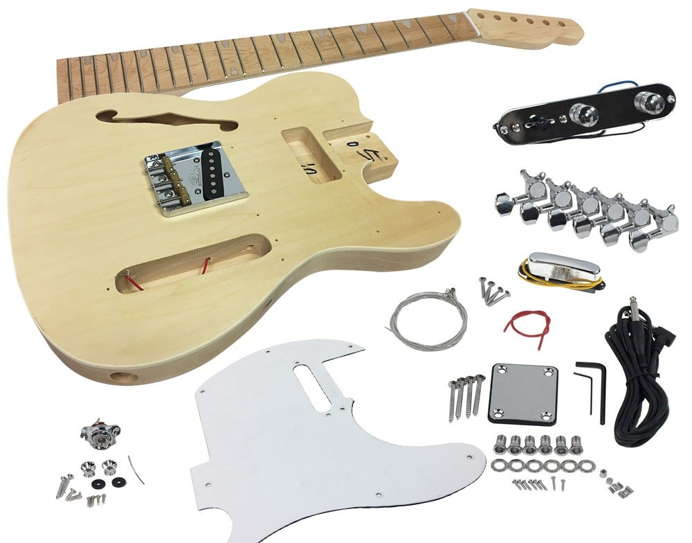 Solo Tele 69 Style DIY Guitar Kit, Semi Hollow Body, Maple Top, Maple FB
