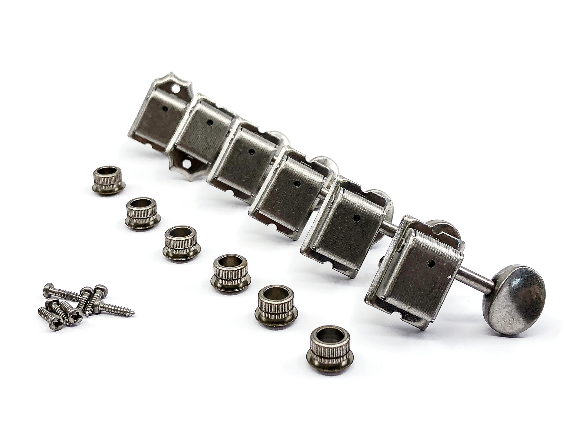 Solo Pro Aged Nickel Machine Heads 6 Inline, Oval Buttons