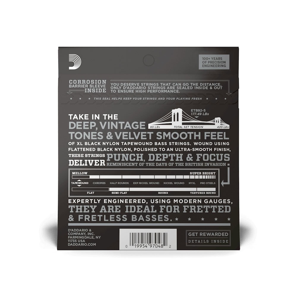 Buy D'Addario ETB92M Black Nylon Tapewound Bass Strings